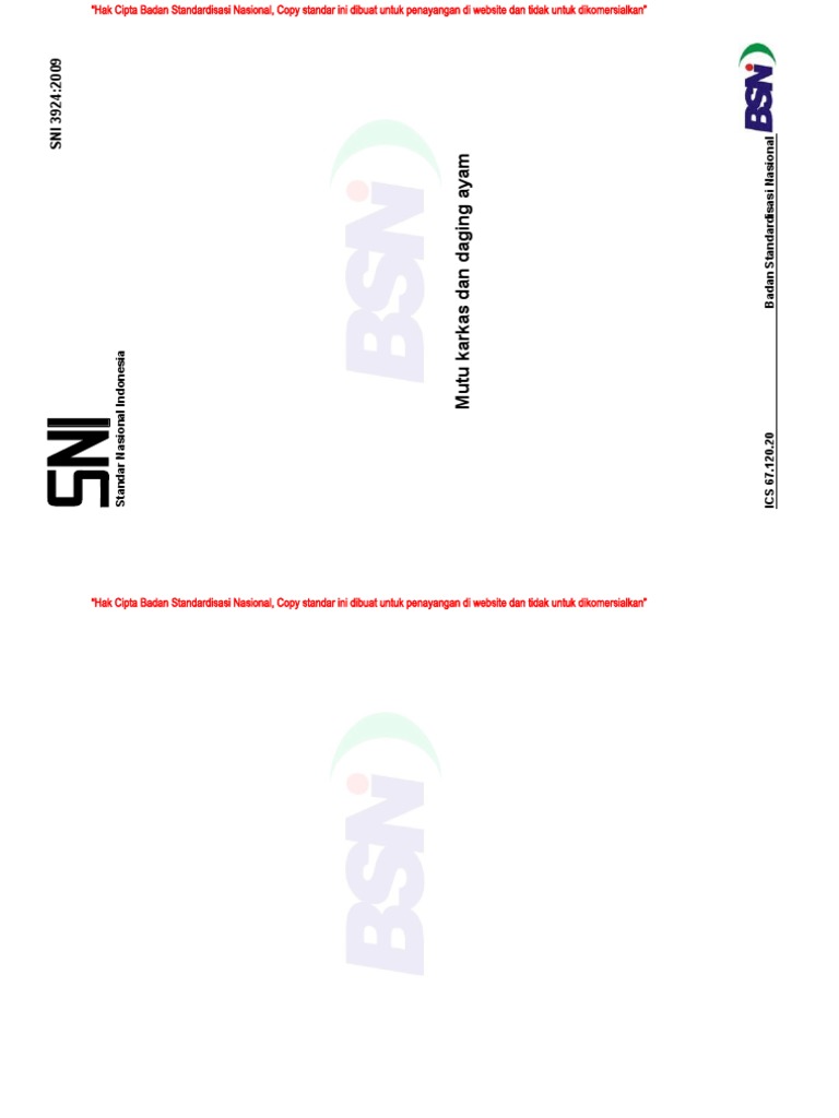 Standar Mutu Daging Ayam SNI 3924:2023 | PDF