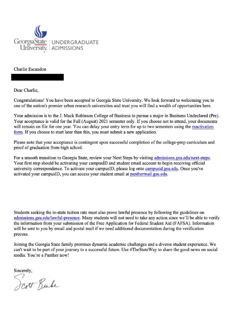 Gsu Acceptance | PDF