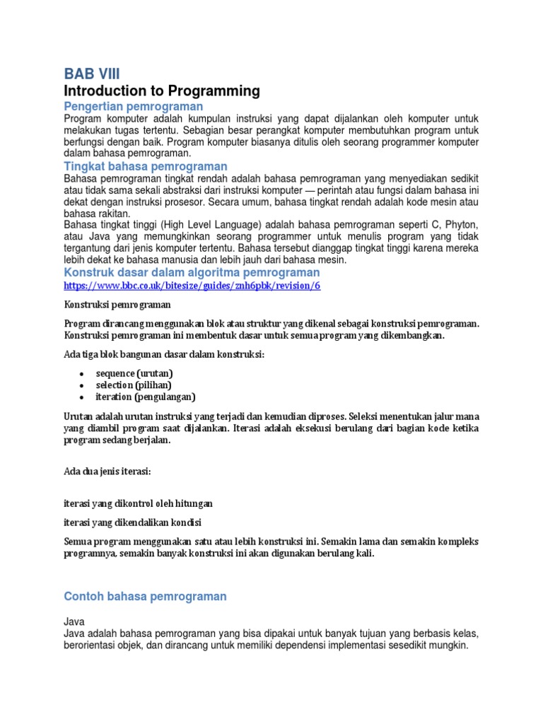 BAB VIII Pengenalan Tentang Pemrograman | PDF | Seni | Komputer