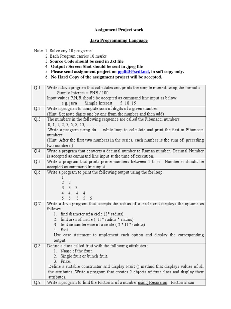 Java Programming Assignment Pdf Numbers Computer Program