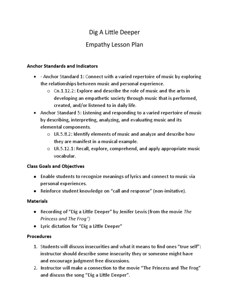 Dig A Little Deeper Empathy Lesson Plan | PDF | Jazz | Empathy