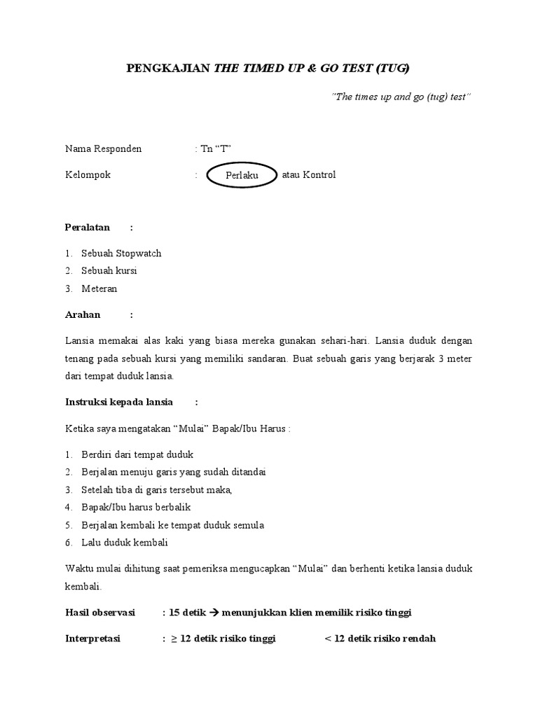 Pengkajian The Timed Up & Go Test (Tug) | PDF