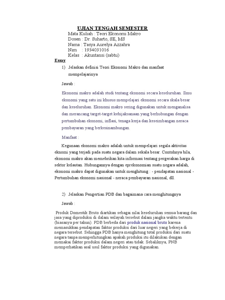 Soal UTS Teori Ekonomi Makro | PDF