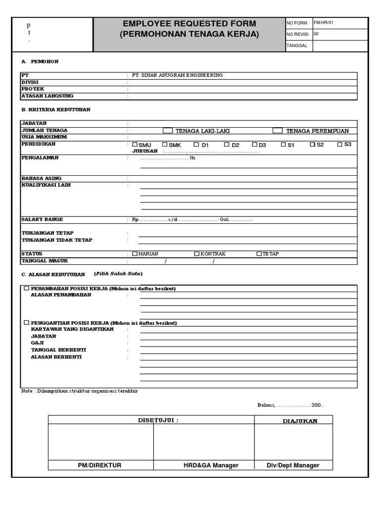 Form Permintaan Karyawan | PDF