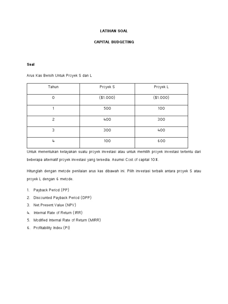 Latihan Soal Capital Budgeting | PDF