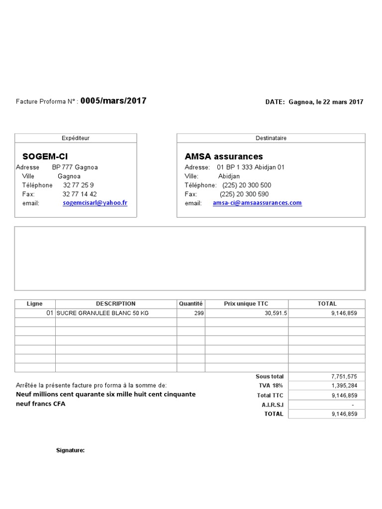 Exemple de Facture ProForma | PDF