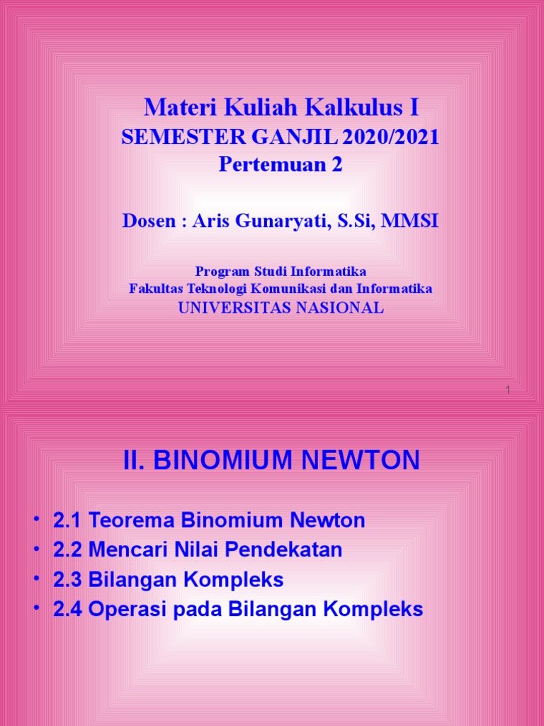 Pertemuan 2 Binomium Newton Rev 280920 | PDF