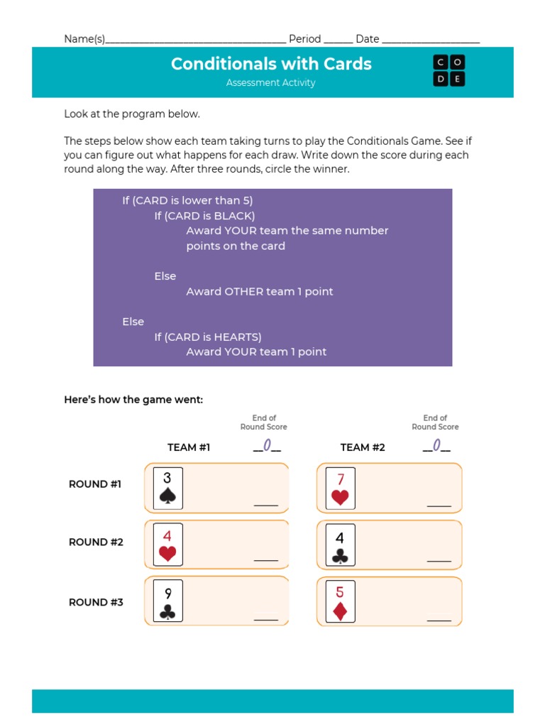 Conditionals With Cards Assessment | PDF