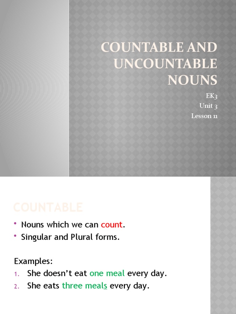 Countable and Uncountable Nouns Grammar Drills Grammar Guides 101972 | PDF