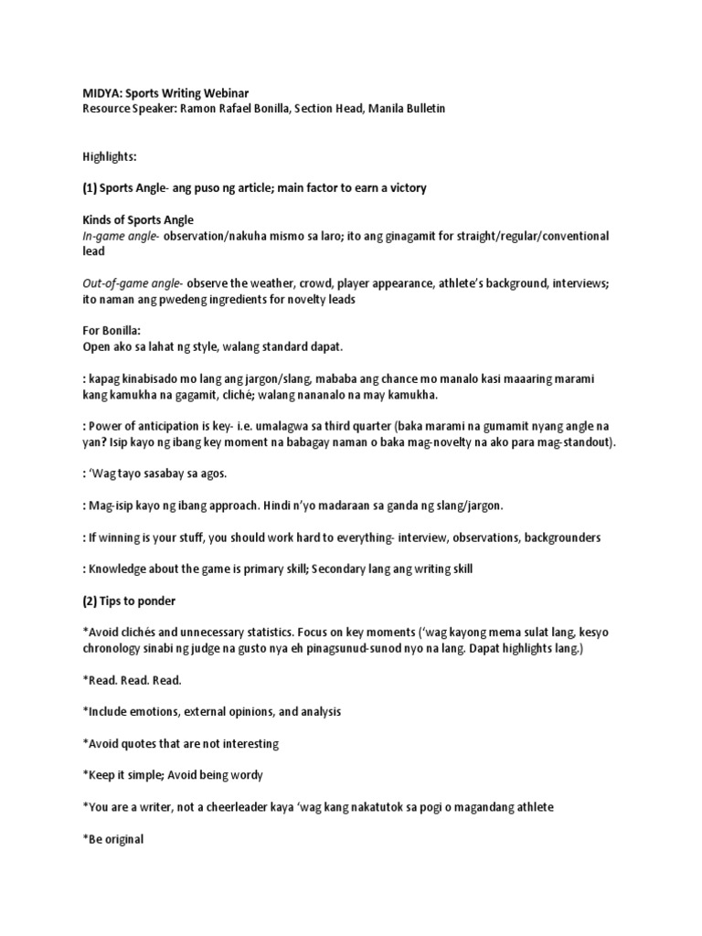 Sports Writing Techniques by Ramon Bonilla | PDF | Sports | Basketball