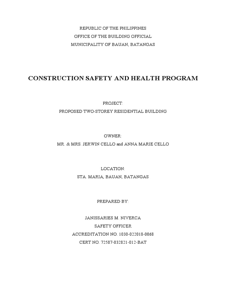 Construction Safety and Health Program | PDF | Occupational Safety And ...