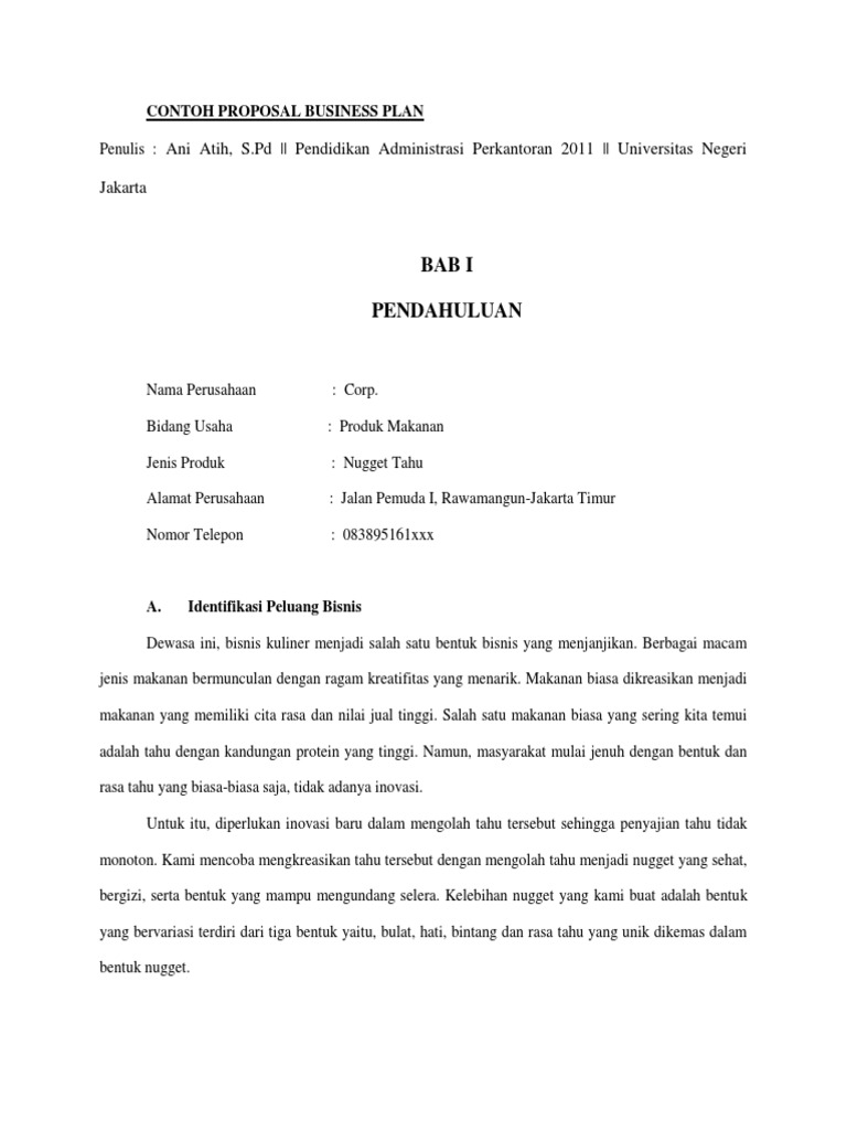 Contoh Proposal Business Plan | PDF | Bisnis