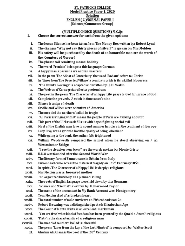 English MODEL Practice PAPER 1 2019-2020 | PDF | Sonnets | The Count Of ...