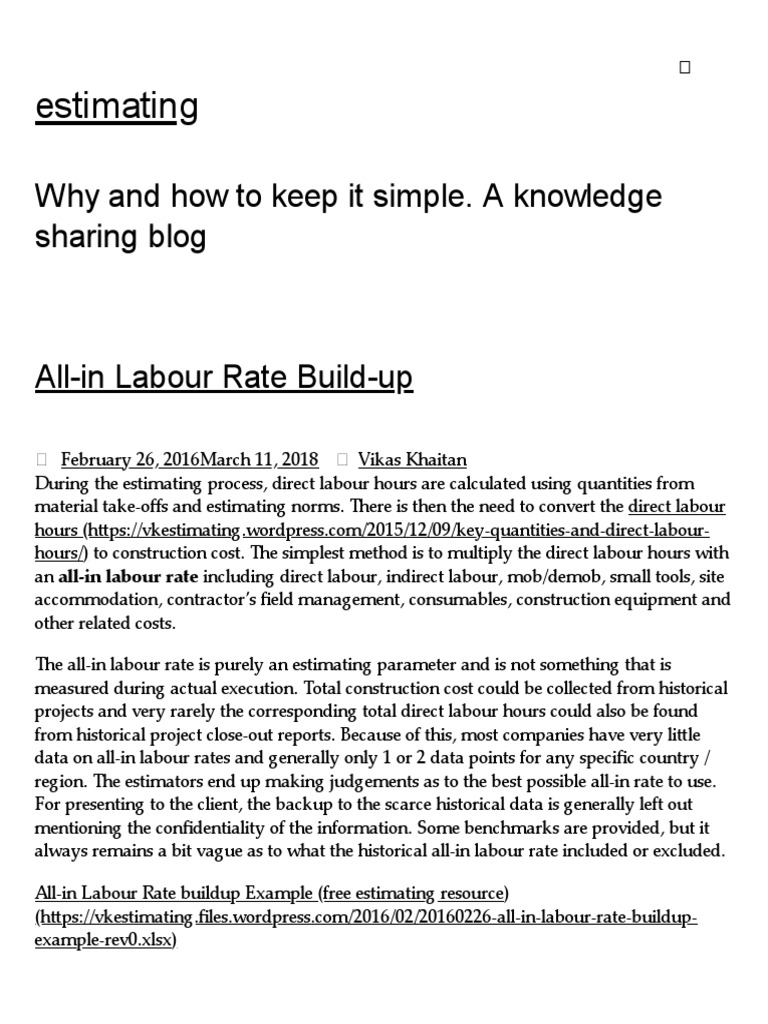 All-In Labour Rate Build-Up - Estimating | PDF | Business | Economies