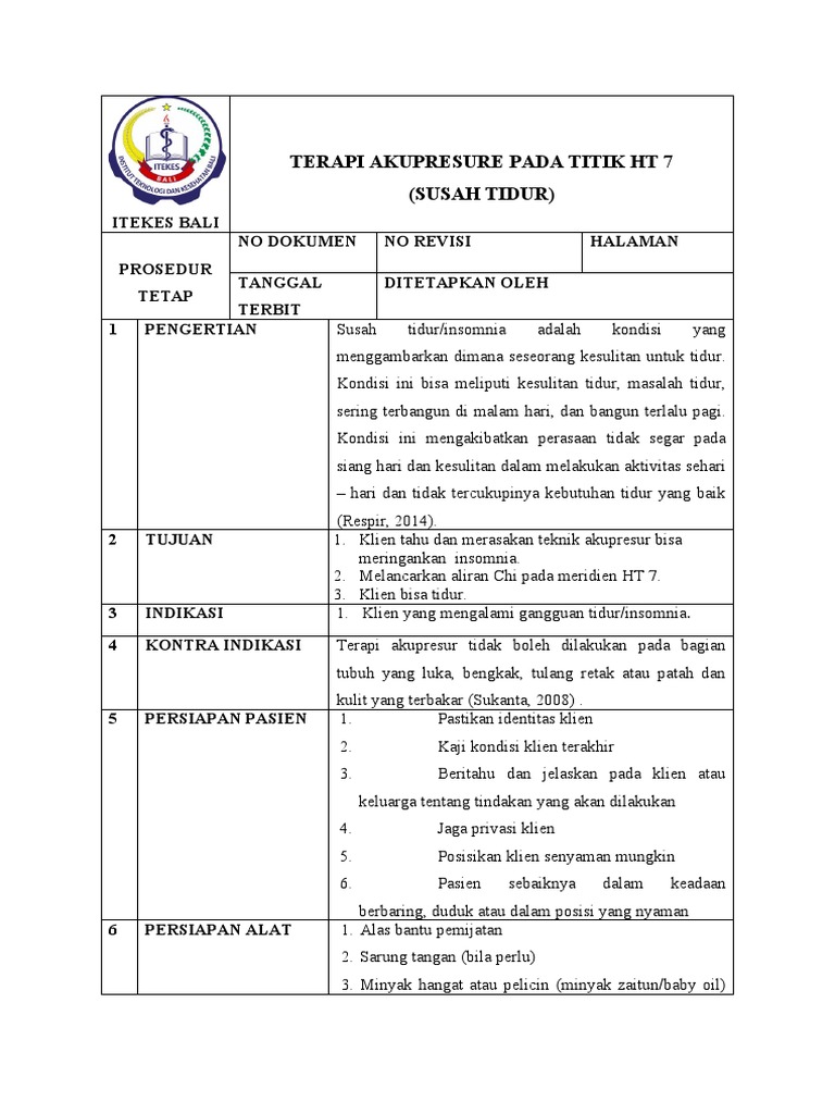 Sop Akupresure Titik HT7 Susah Tidur - 18e10008 - Mitha Pratama | PDF