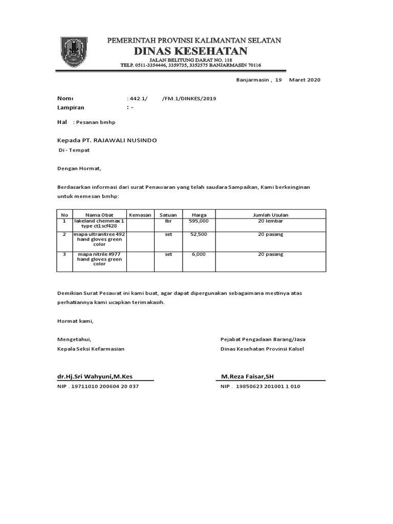 Surat Pesanan Obat 2020 | PDF