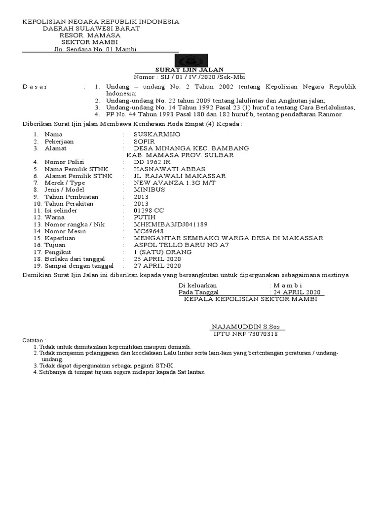 Surat Ijin Jalan | PDF