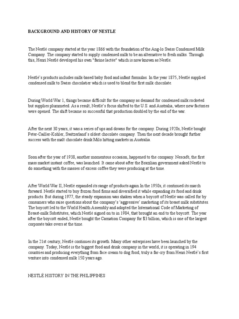 Background and History of Nestle | PDF | Nestlé | Drink
