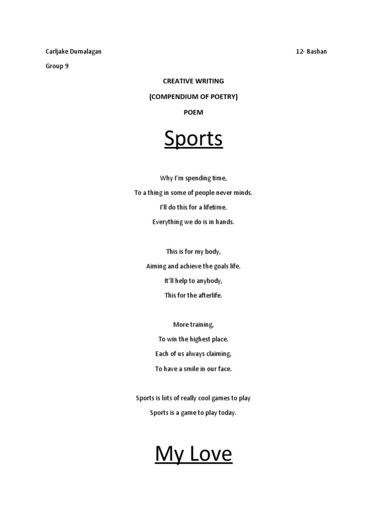 Sports: Creative Writing (Compendium of Poetry) Poem | PDF | Human ...