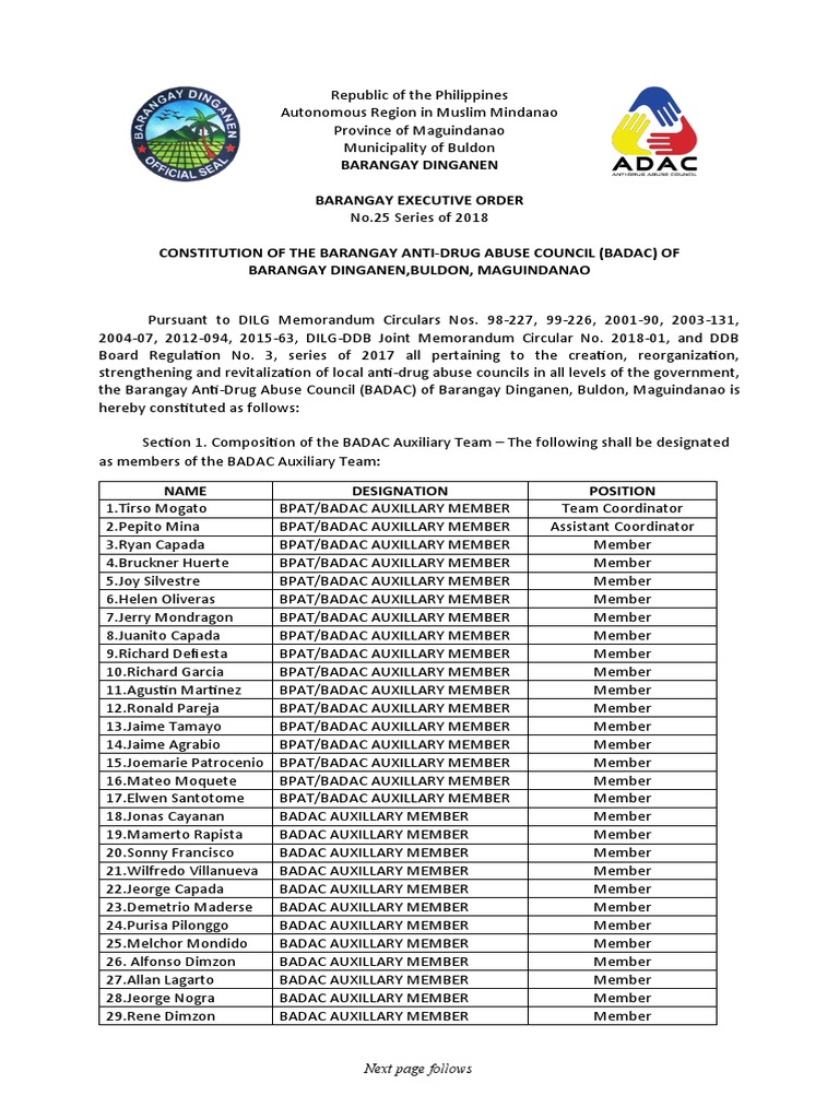 Badac Auxillary Team - Executive Order | PDF