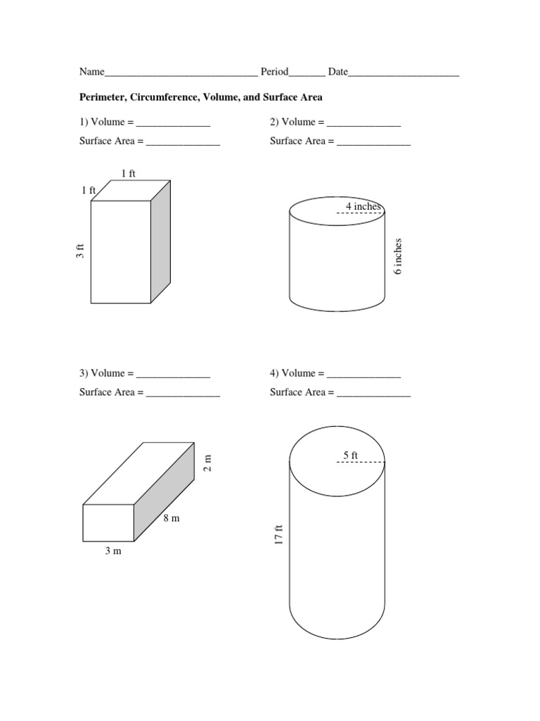 Quiz Perimeter Volume Surface Area - Math Grade 7 | Download Free PDF ...