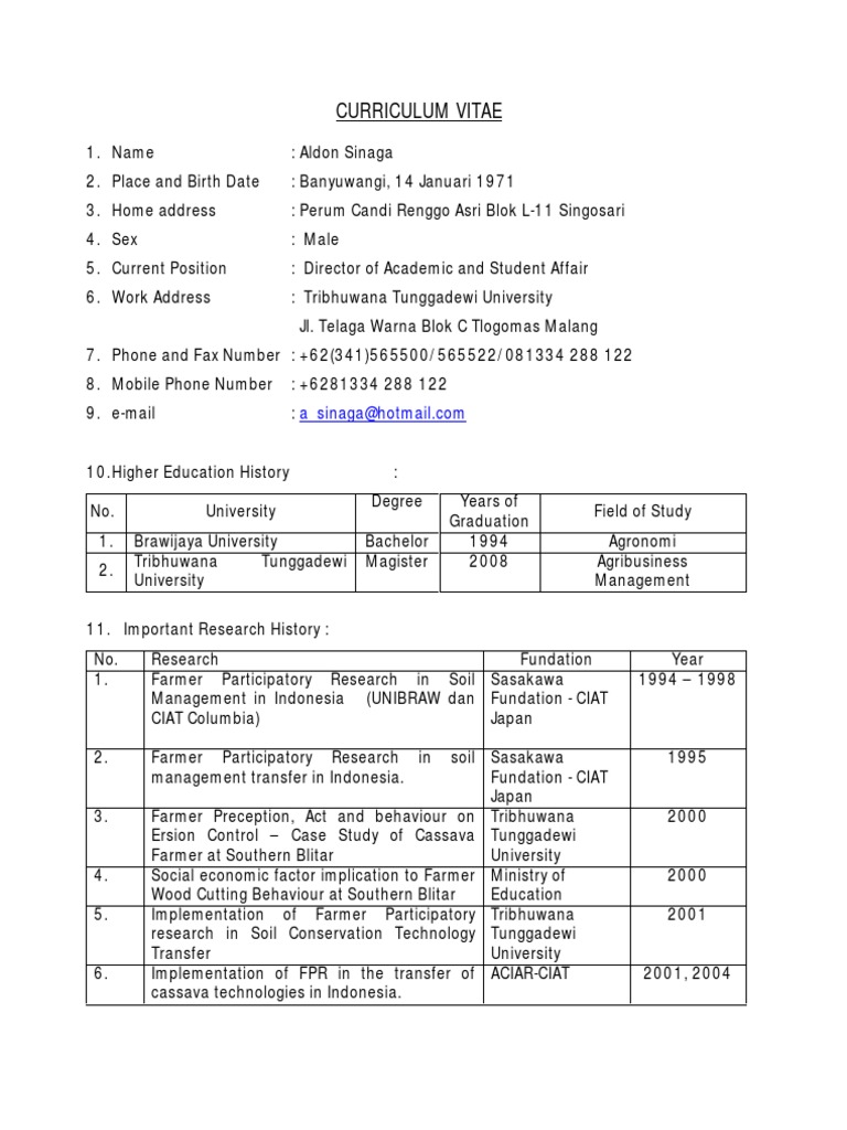Aldon Sinaga CV | PDF | Agriculture | Economies