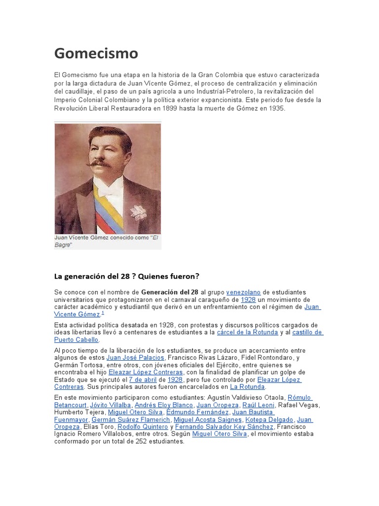 Gomecismo: La Generación Del 28 ? Quienes Fueron? | PDF | Energía y ...