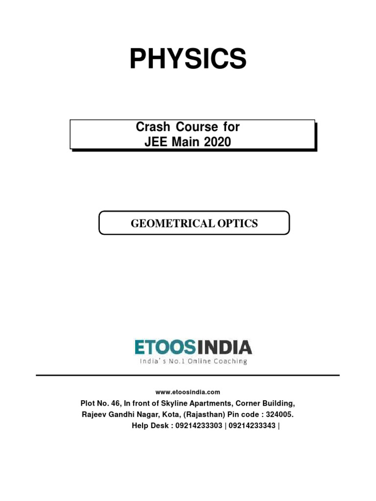 Physics: Crash Course For JEE Main 2020 | PDF | Refraction | Prism