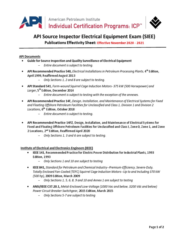 API Source Inspector Electrical Equipment Exam (SIEE) : Publications ...