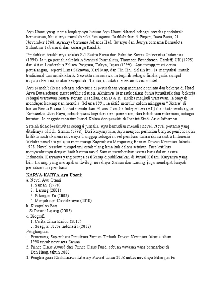 Ayu Utami Biografi | PDF