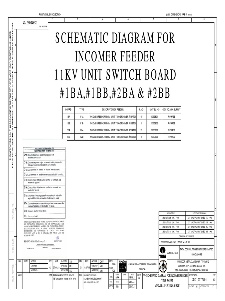 Incomer Feeder Schematic Diagram For 11Kv Unit Switch Board #1BA,#1BB ...