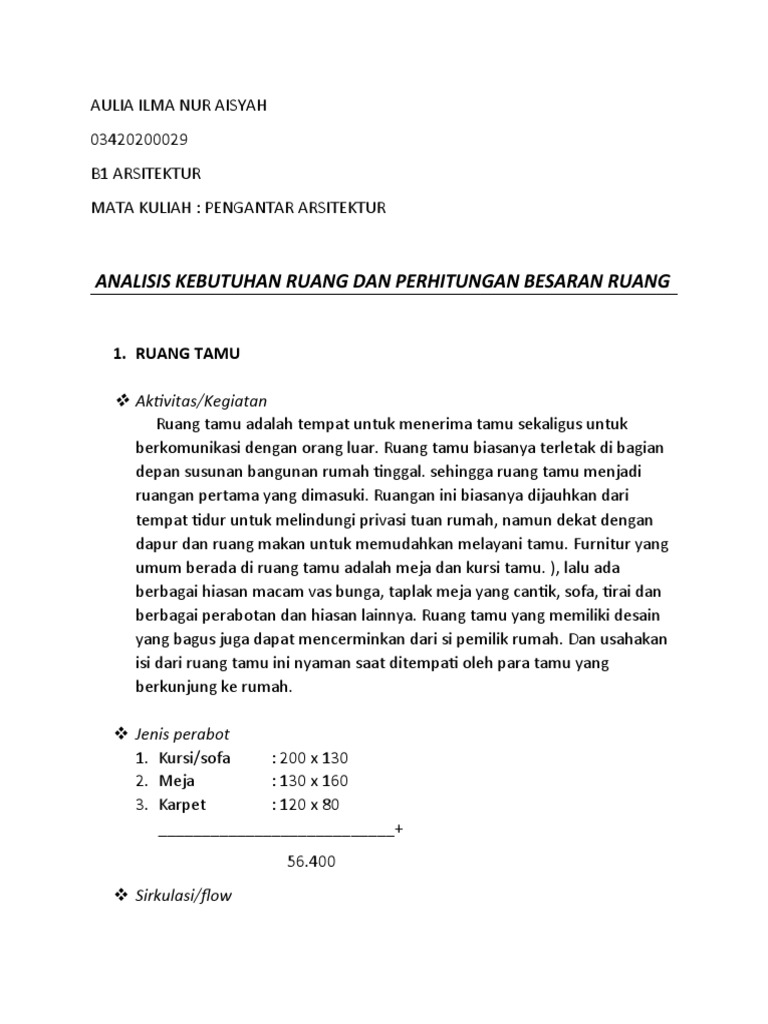 (Analisis Dan Perhitungan Besaran Ruang) Aulia Ilma 03420200029 B1 ...