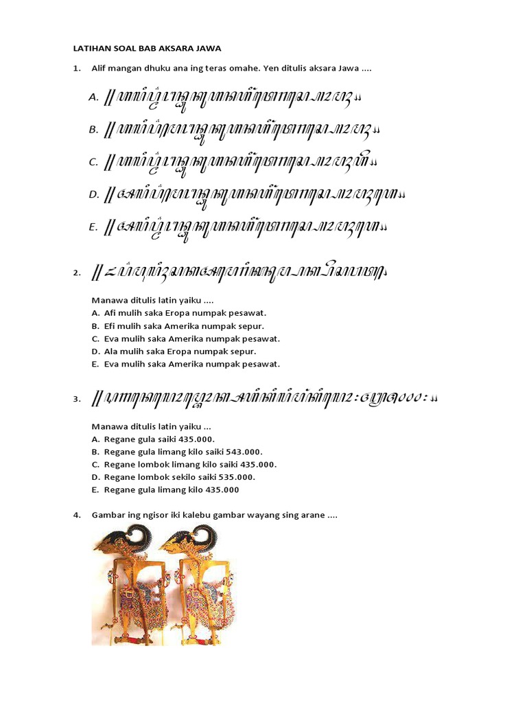 Soal Latihan Bab Aksara Jawa | PDF