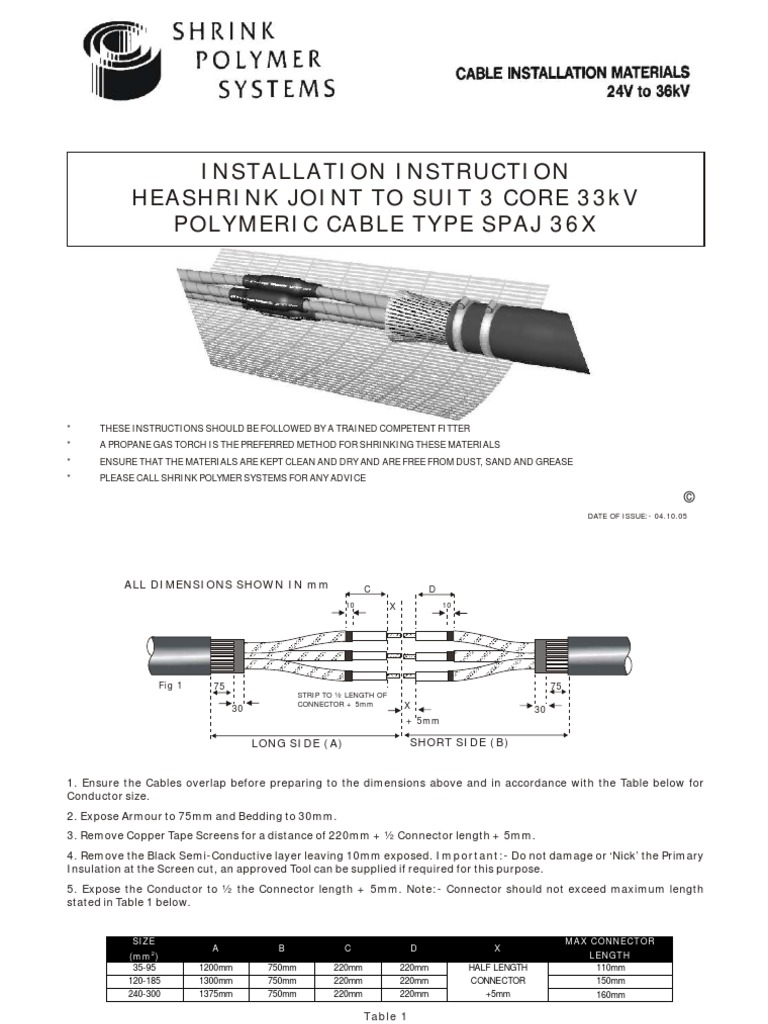 Installation Instruction Heashrink Joint To Suit 3 Core 33Kv Polymeric ...