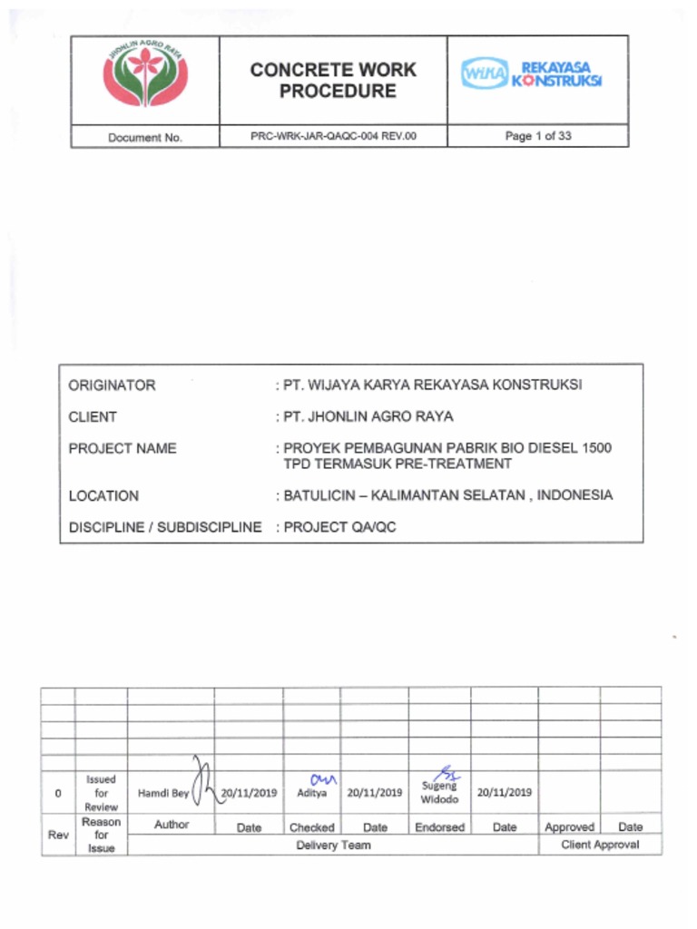 PRC-WRK-JAR-QAQC - 04 R0 Concrete Work Procedure | PDF