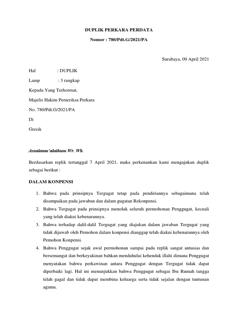 Duplik Tergugat Fix | PDF