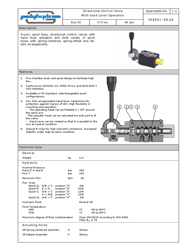 4-Port, Spool Type, Directional Control Valves With Hand Lever ...