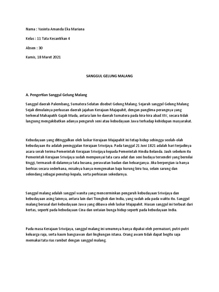 Sanggul Gelung Malang: Sejarah dan Cara Pembuatan | PDF