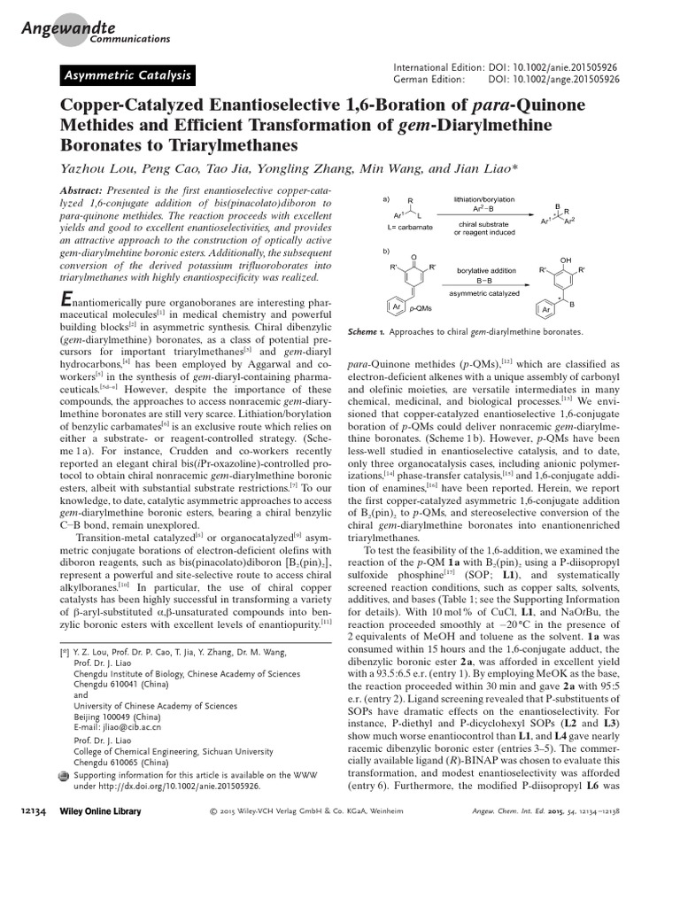 Angew. Chem. Int. Ed. 2015, 54, 12134 - 12138 | PDF | Enantioselective ...