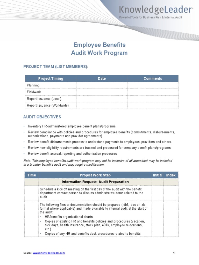 Employee Benefits Audit Work Program | PDF | Accrual | Employment