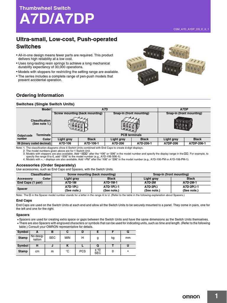 A7D/A7DP: Ultra-Small, Low-Cost, Push-Operated Switches | PDF | Soldering | Switch