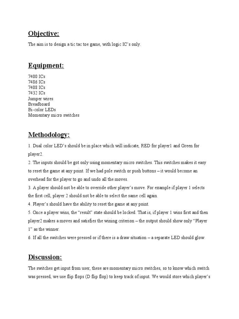 EEE301 Project Tic Tac Toe Report | PDF | Logic Gate | Switch