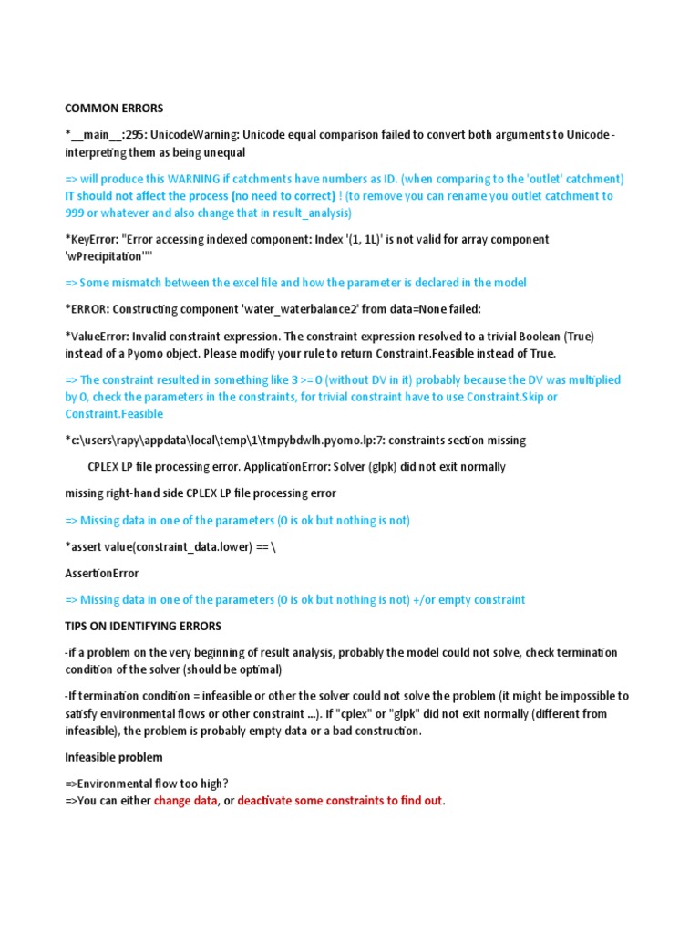 Pyomo KeyError and Common Errors | PDF