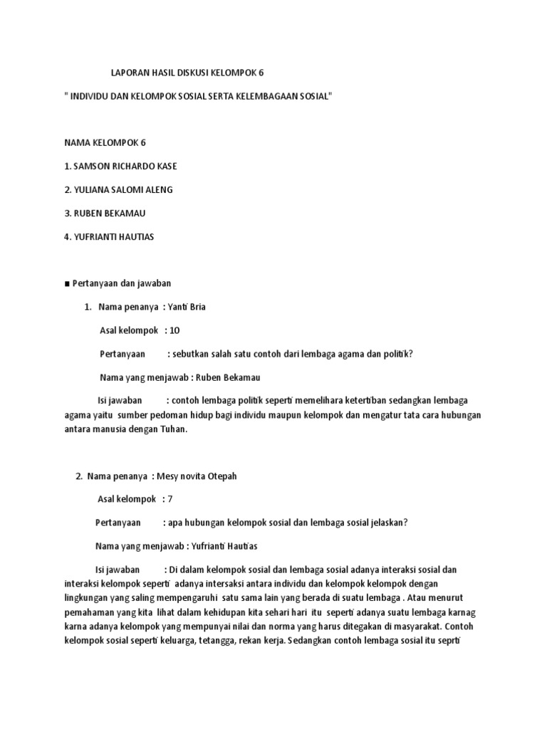 Laporan Hasil Diskusi Kelompok 6 | PDF