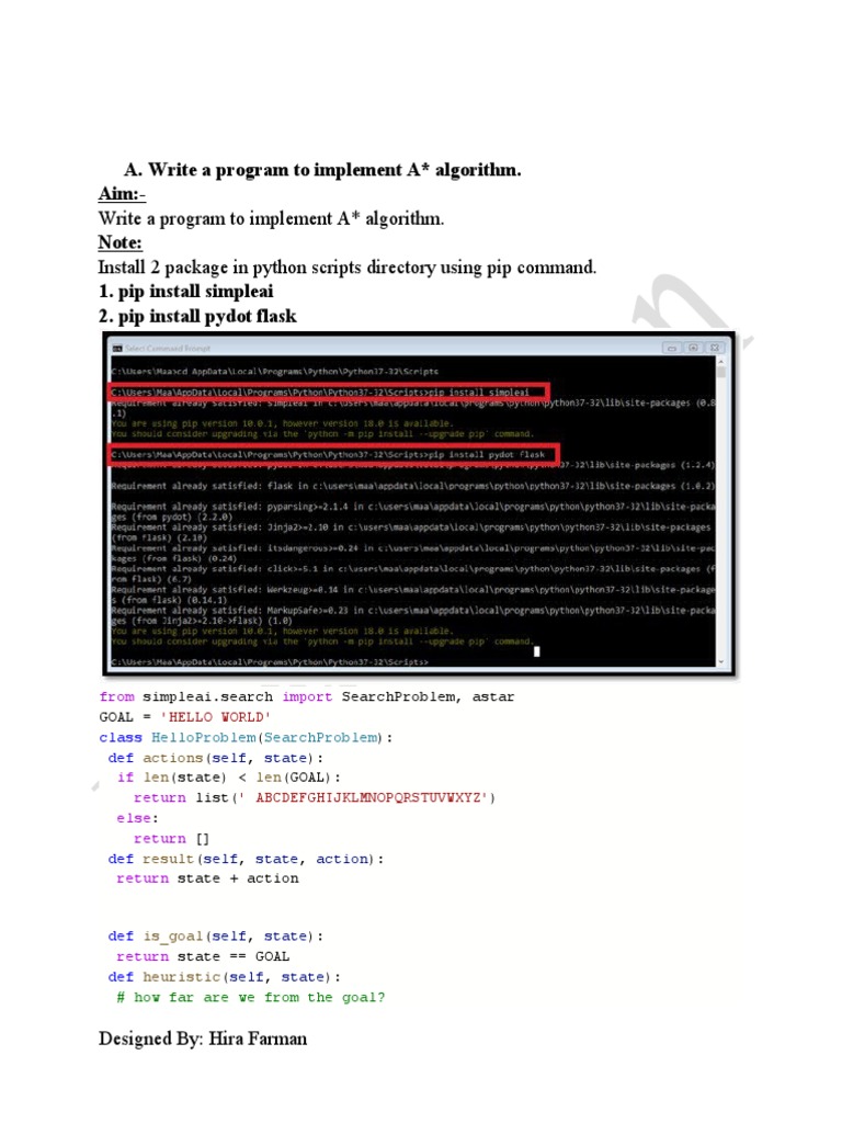 A. Write A Program To Implement A Algorithm. Aim:-1. Pip Install ...