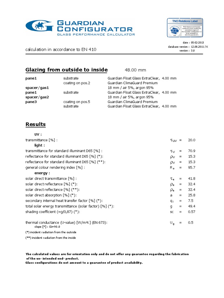 Glazing From Outside To Inside: Calculation in Accordance To EN 410 ...