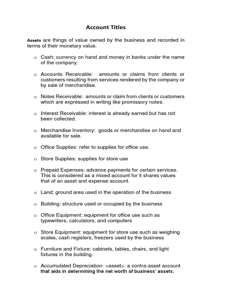 Account Titles and Its Elements | PDF | Promissory Note | Corporations