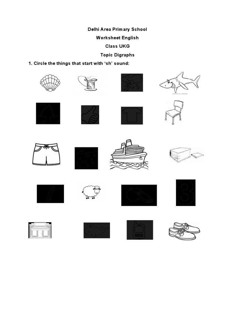 Delhi Area Primary School Worksheet English Class UKG Topic Digraphs 1 ...