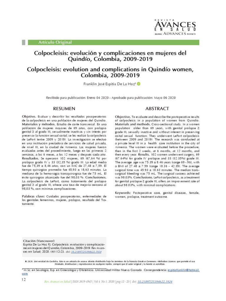 Colpocleisis Evolucion y Complicaciones | PDF | Vagina | Especialidades ...