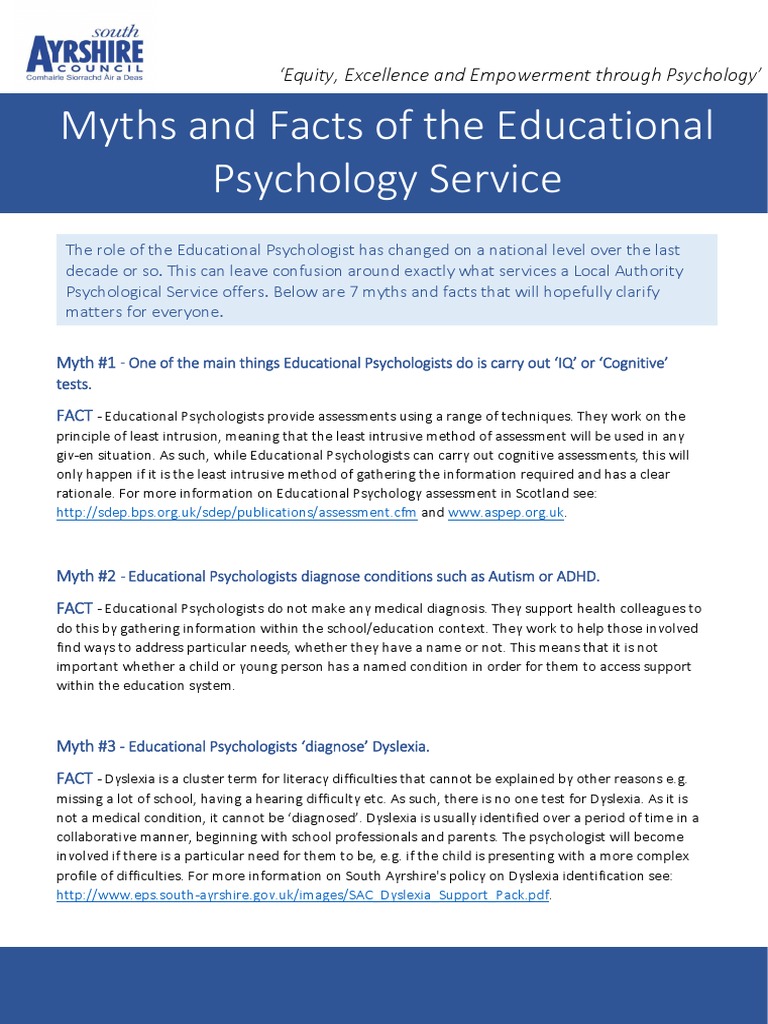 Educational Psychologist Myths and Facts | PDF | Educational Psychology ...